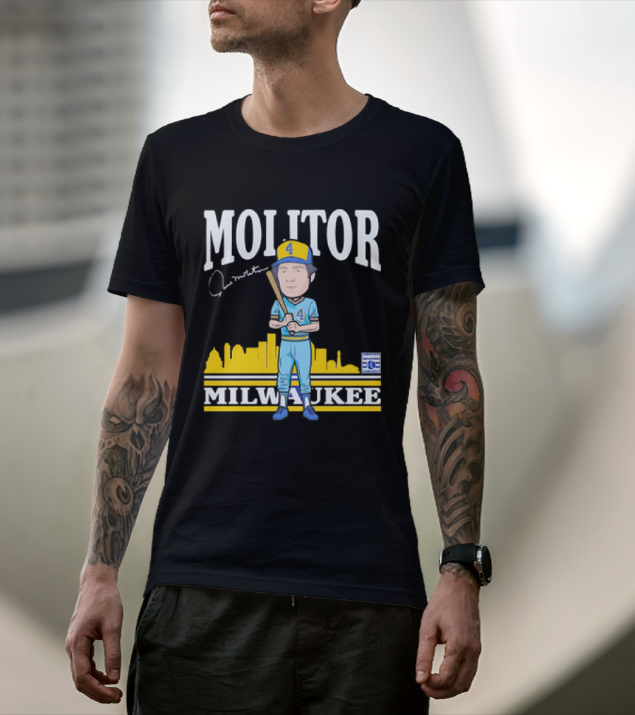 Paul Molitor Milwaukee Brewers Hall Of Fame 4 Caricature City Skyline T-Shirt