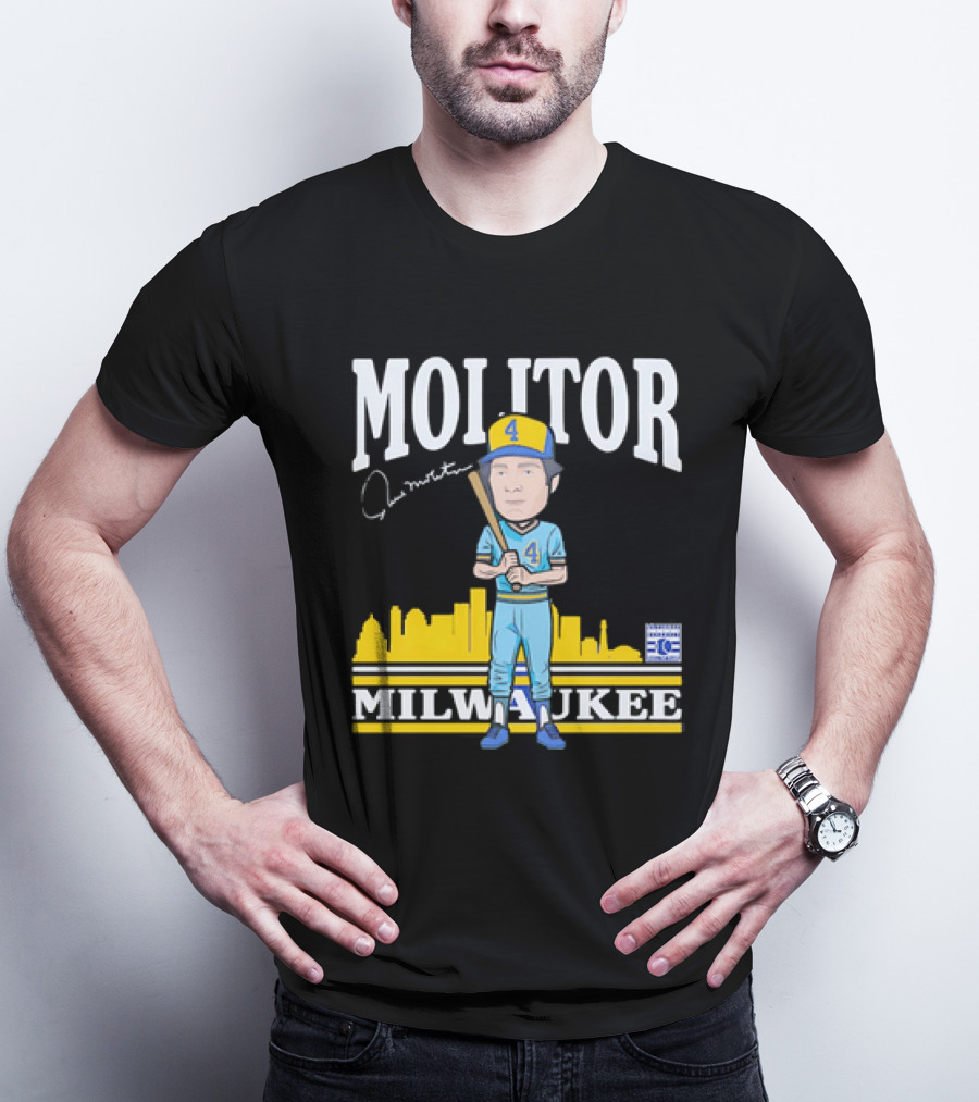 Paul Molitor Milwaukee Brewers Hall Of Fame 4 Caricature City Skyline T-Shirt