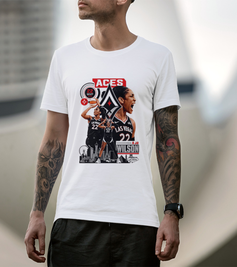 Las Vegas Aces A'ja Wilson 22 MVP Skyline Basketball T-Shirt