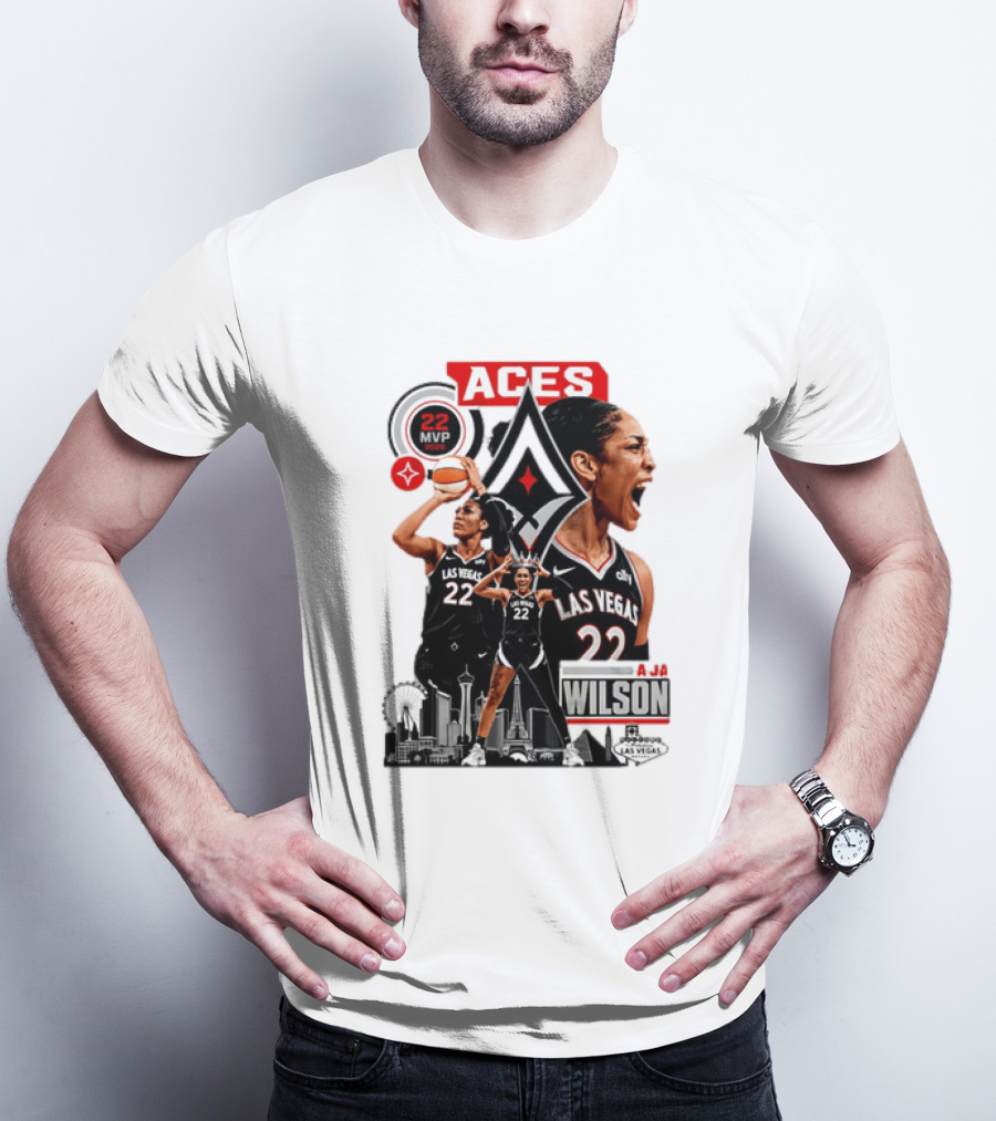 Las Vegas Aces A'ja Wilson 22 MVP Skyline Basketball T-Shirt