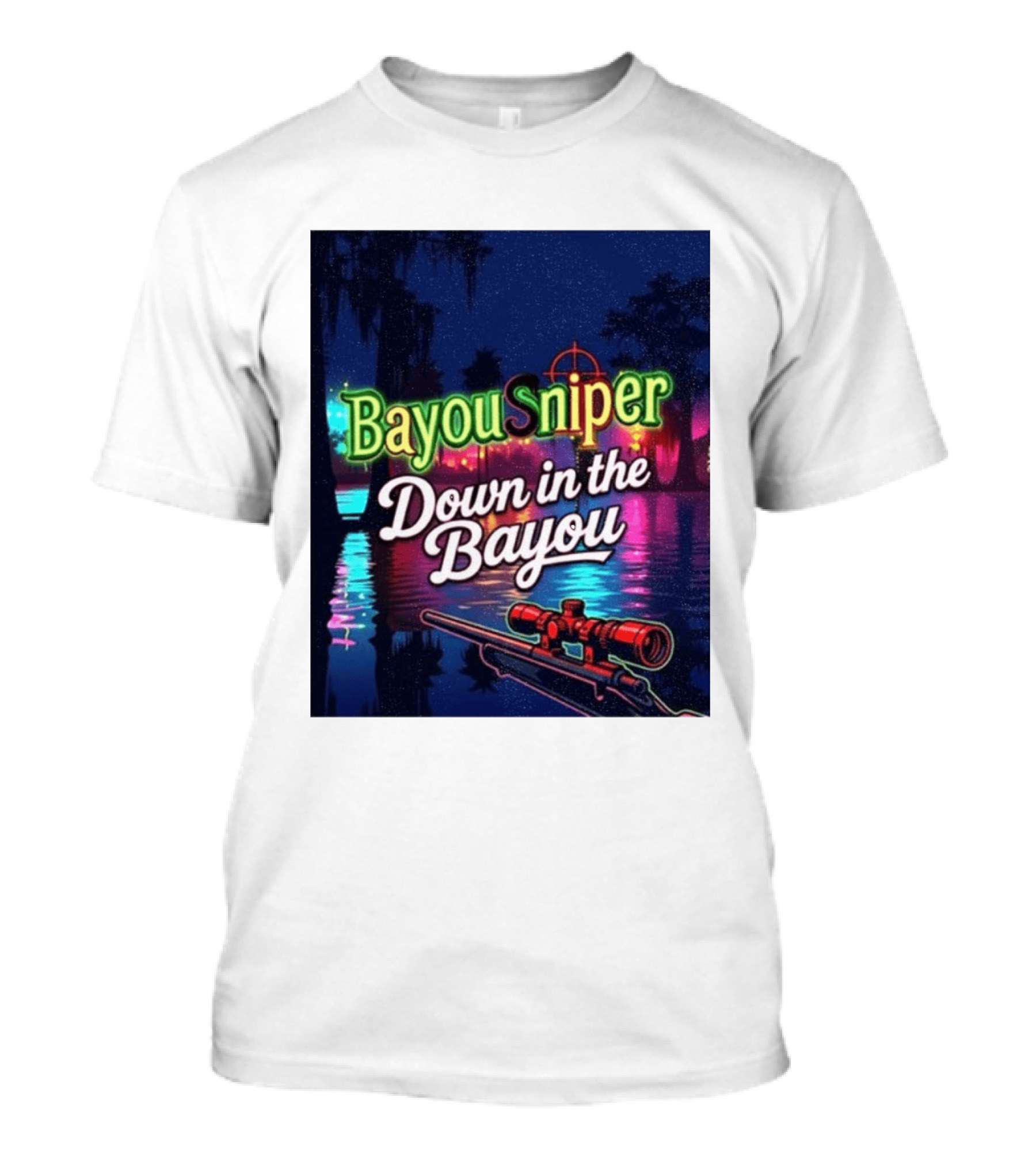 Bayou Sniper Down In The Bayou Retro Night Scene T-Shirt