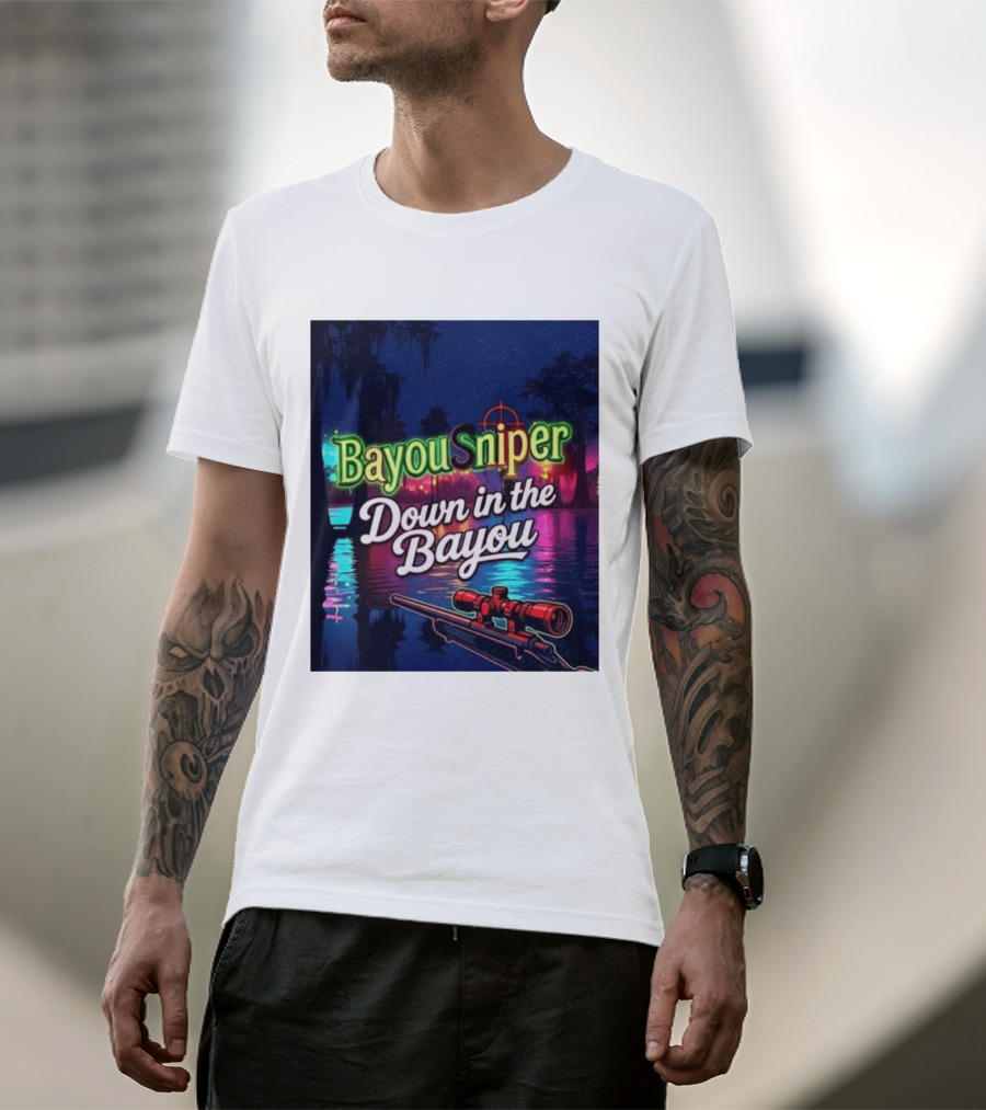 Bayou Sniper Down In The Bayou Retro Night Scene T-Shirt