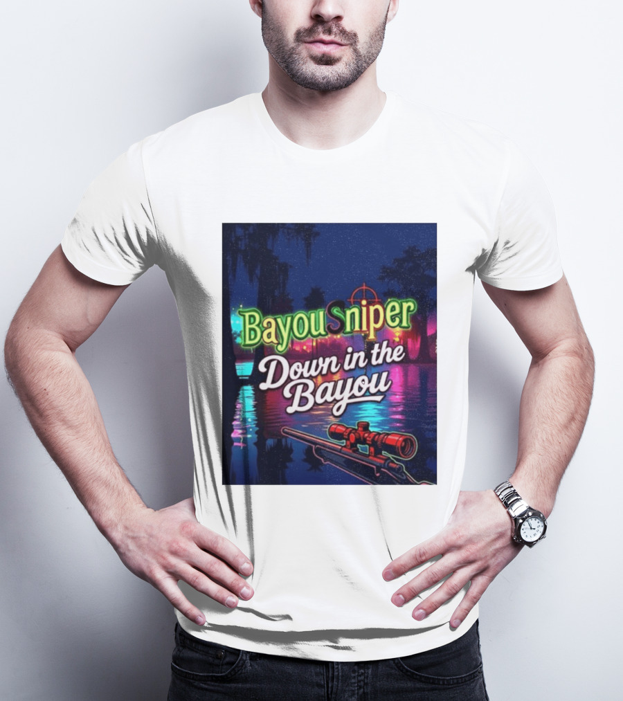 Bayou Sniper Down In The Bayou Retro Night Scene T-Shirt