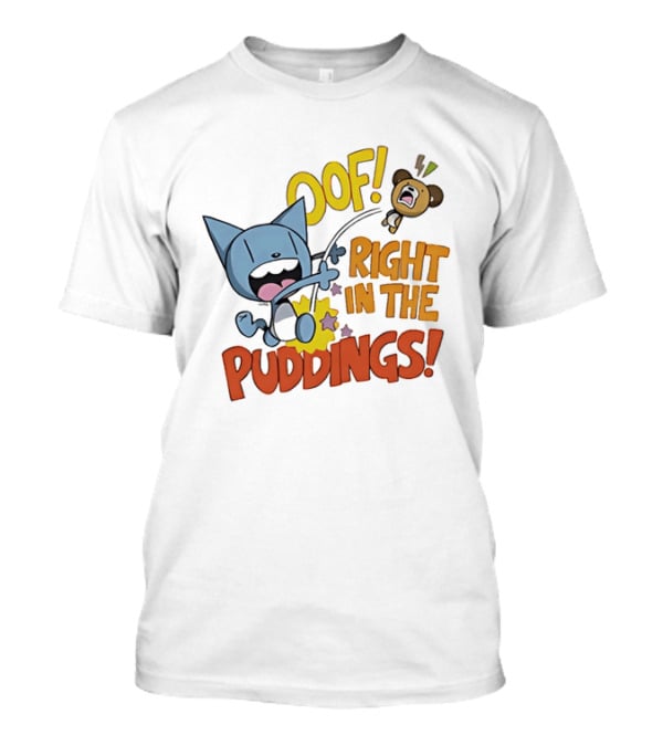 Looshkin Oof Right In The Puddings Funny Cat And Bear Cartoon Humor T-Shirt