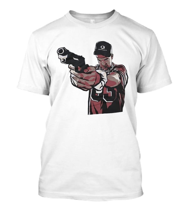 Man Pointing Gun Graphic With Number 89 And Hat Logo Codestructor T-Shirt