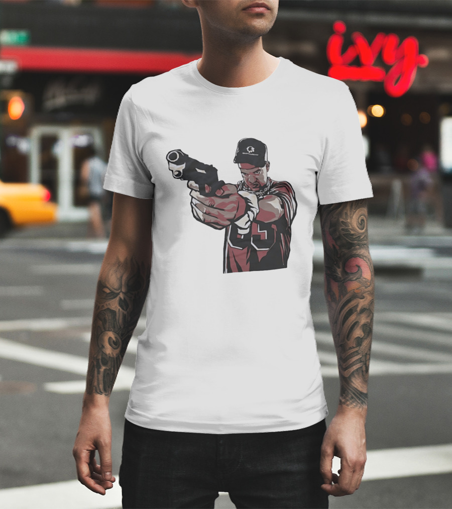 Man Pointing Gun Graphic With Number 89 And Hat Logo Codestructor T-Shirt