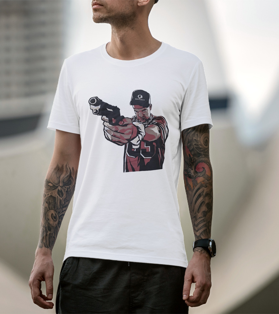 Man Pointing Gun Graphic With Number 89 And Hat Logo Codestructor T-Shirt