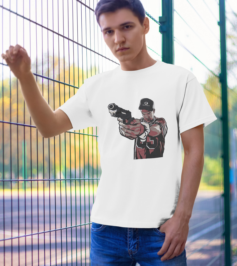 Man Pointing Gun Graphic With Number 89 And Hat Logo Codestructor T-Shirt