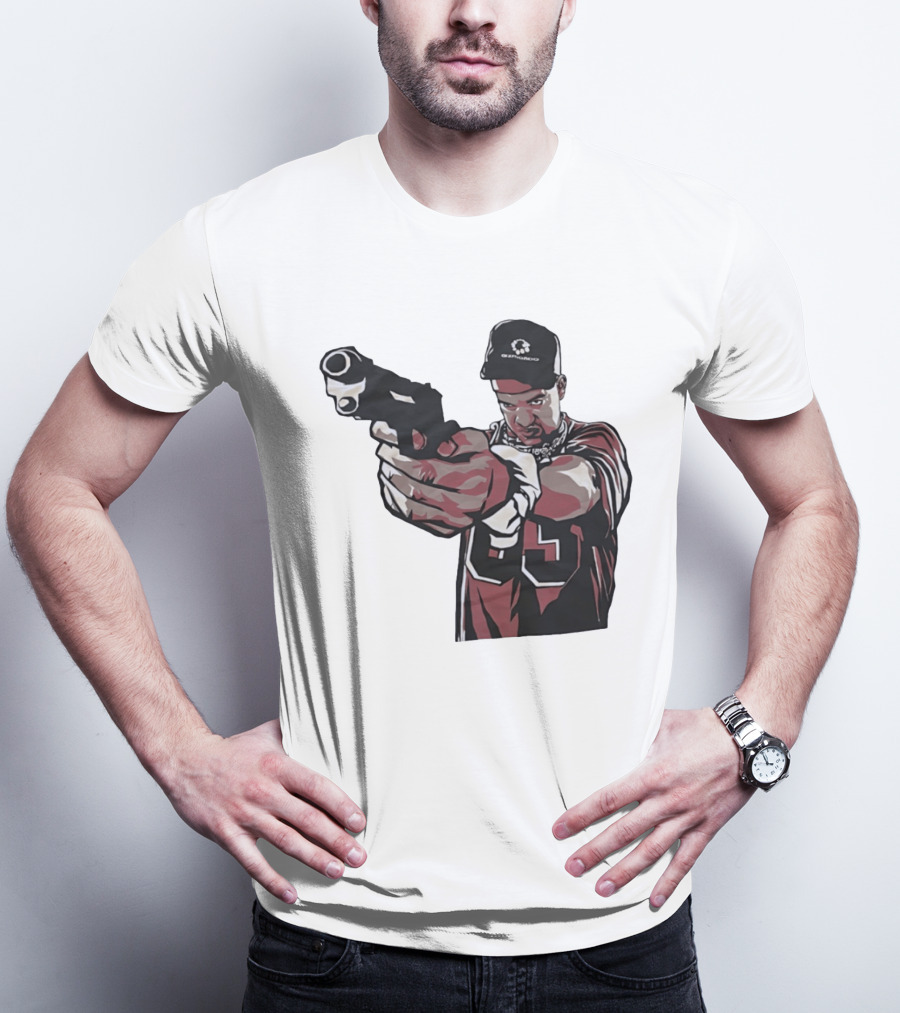 Man Pointing Gun Graphic With Number 89 And Hat Logo Codestructor T-Shirt