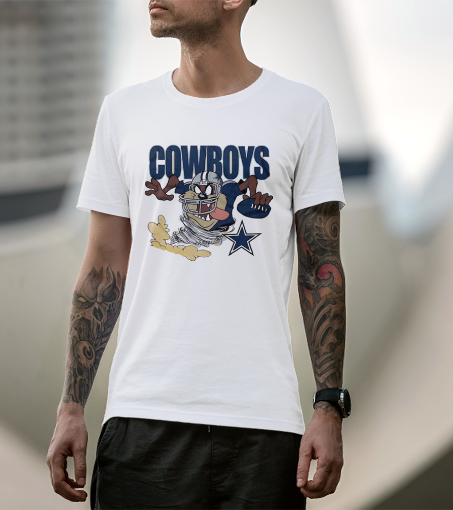 Cowboys Looney Tunes Taz Football Star Burst Dallas Team Collaboration T-Shirt