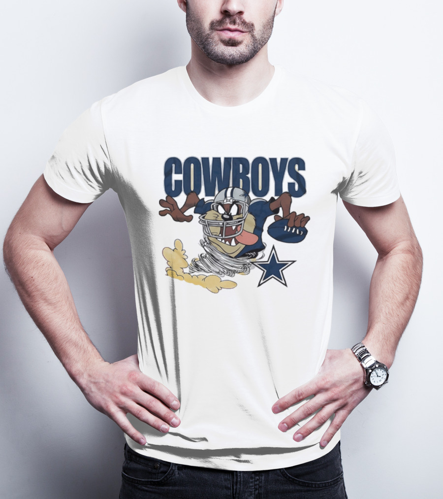 Cowboys Looney Tunes Taz Football Star Burst Dallas Team Collaboration T-Shirt
