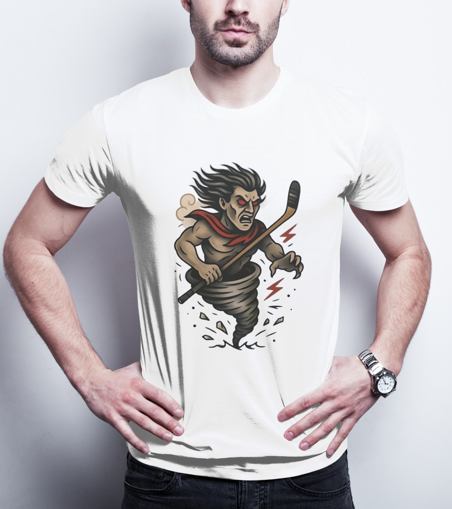 Tattooed Tornado Hockey Player Angry Sport Vector T-Shirt