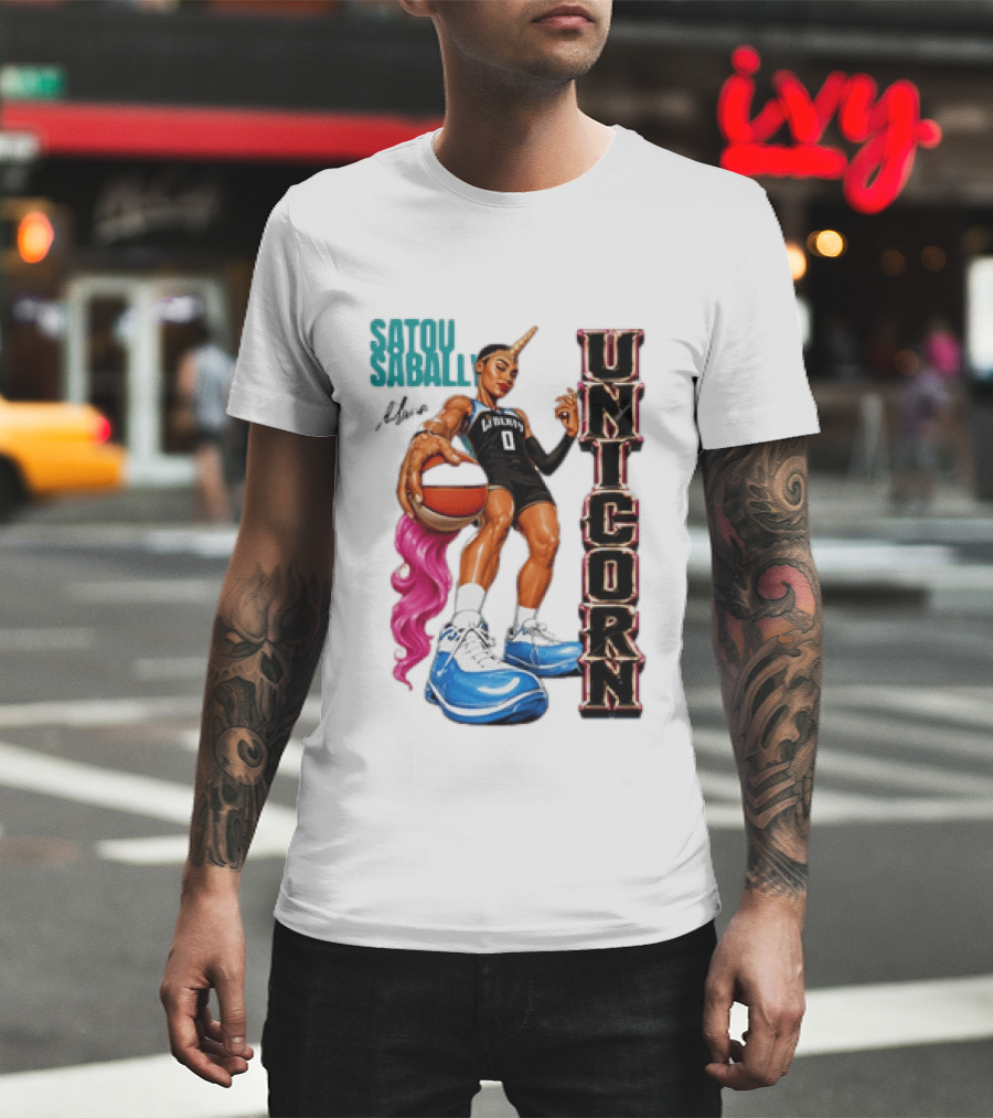 Satou Sabally New York Liberty Unicorn Basketball Player With Ball T-Shirt