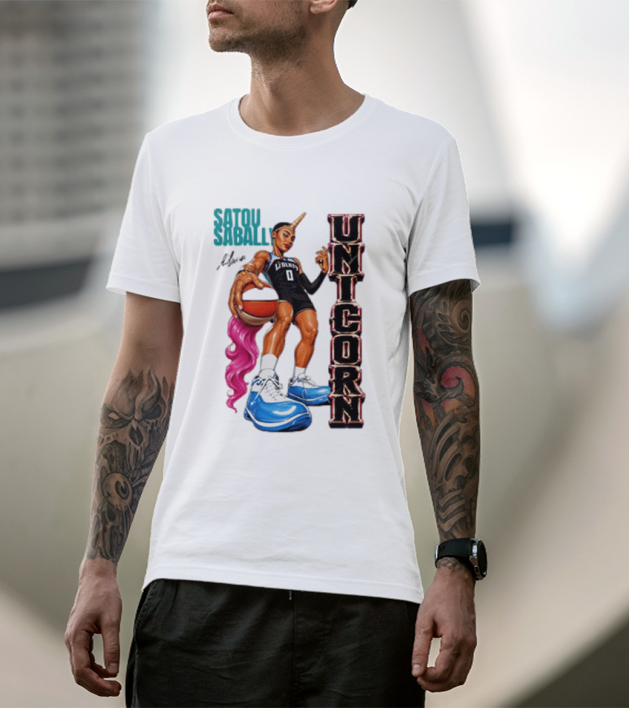 Satou Sabally New York Liberty Unicorn Basketball Player With Ball T-Shirt