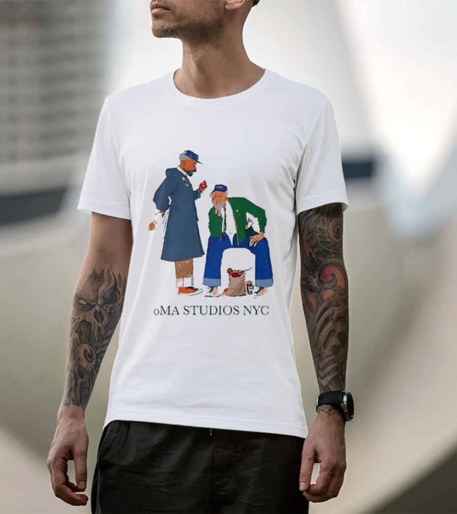 OMA Studios NYC Old Men Friends Talking Together In The Street Casual Street Scene T-Shirt