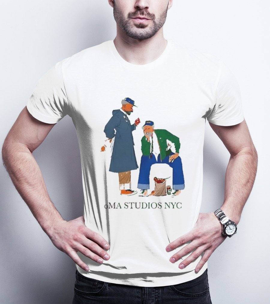OMA Studios NYC Old Men Friends Talking Together In The Street Casual Street Scene T-Shirt