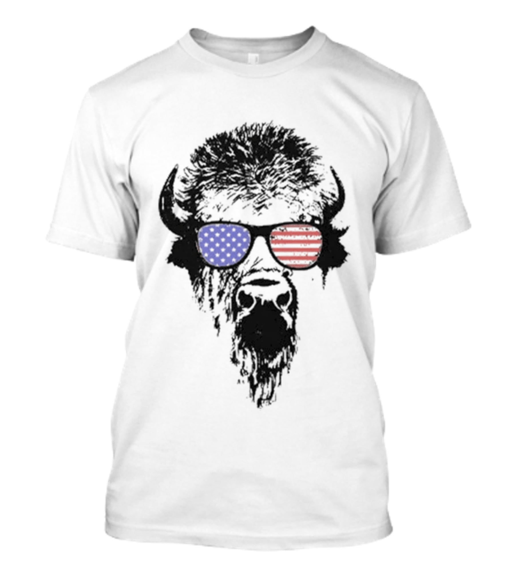 Patriotic Buffalo With USA Flag Red White Blue Sunglasses T-Shirt