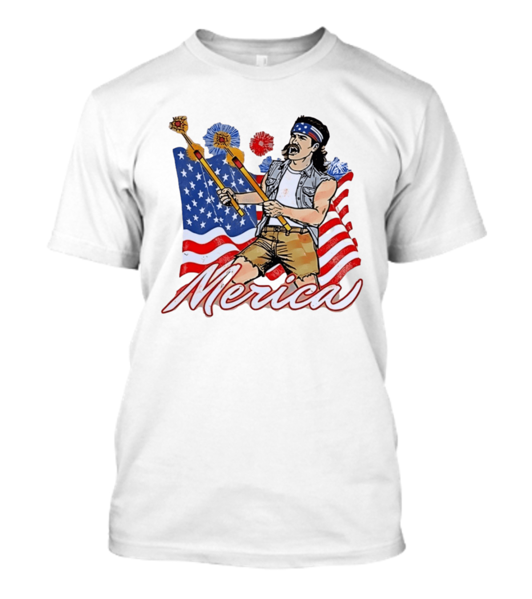Patriotic Merica Man With Fireworks And American Flag T-Shirt