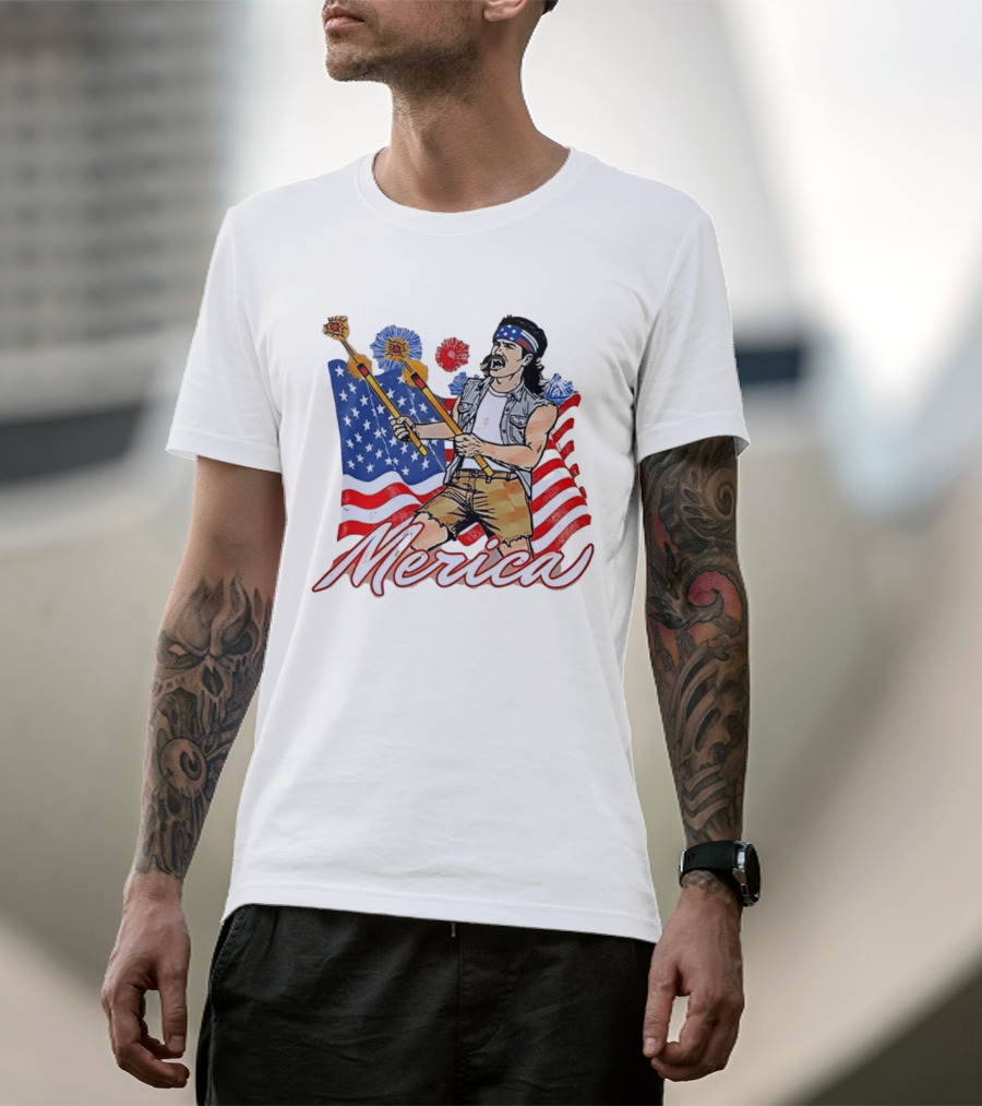 Patriotic Merica Man With Fireworks And American Flag T-Shirt