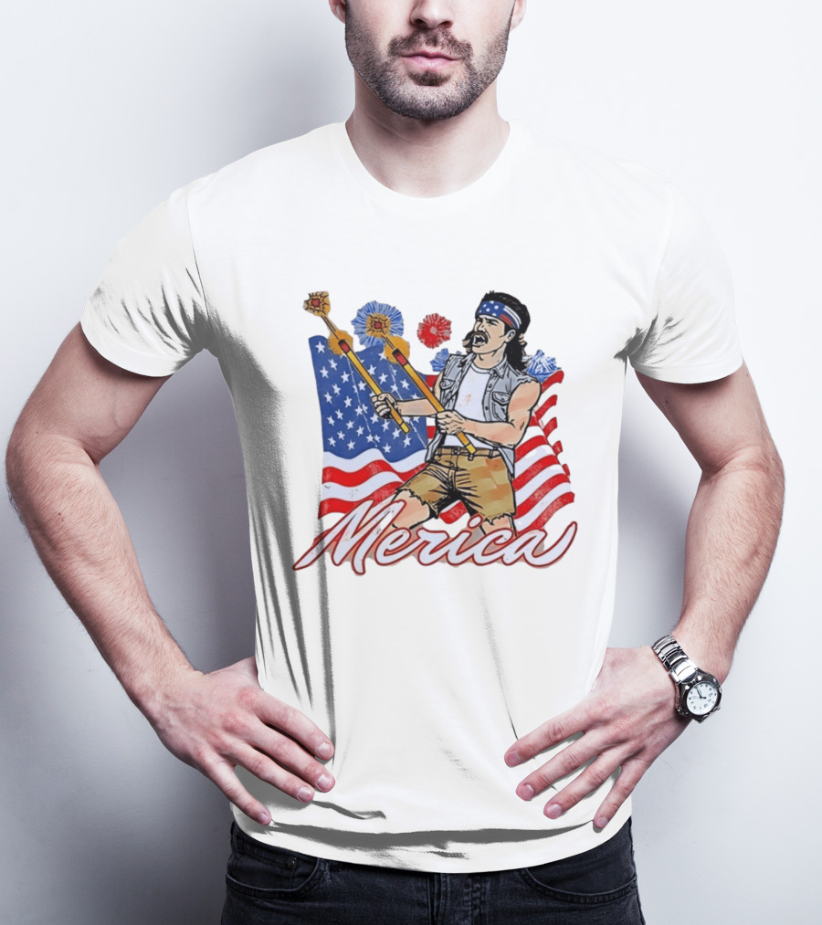 Patriotic Merica Man With Fireworks And American Flag T-Shirt
