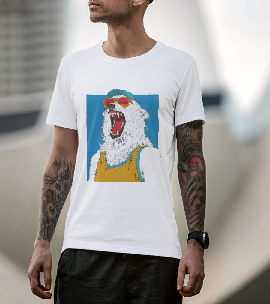 Polar Bear Wearing Sunglasses And Cap In Yellow Roaring T-Shirt
