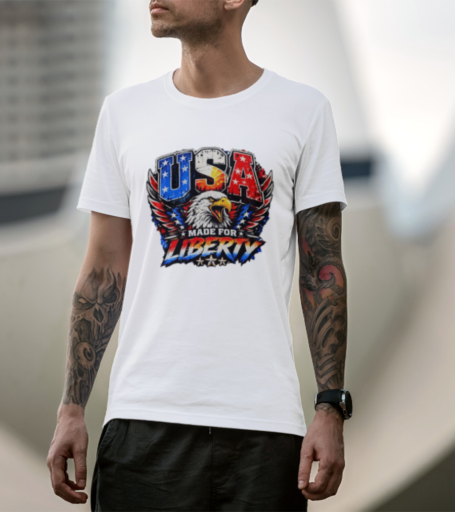 USA Eagle Made For Liberty Patriotic American Flag Stars T-Shirt
