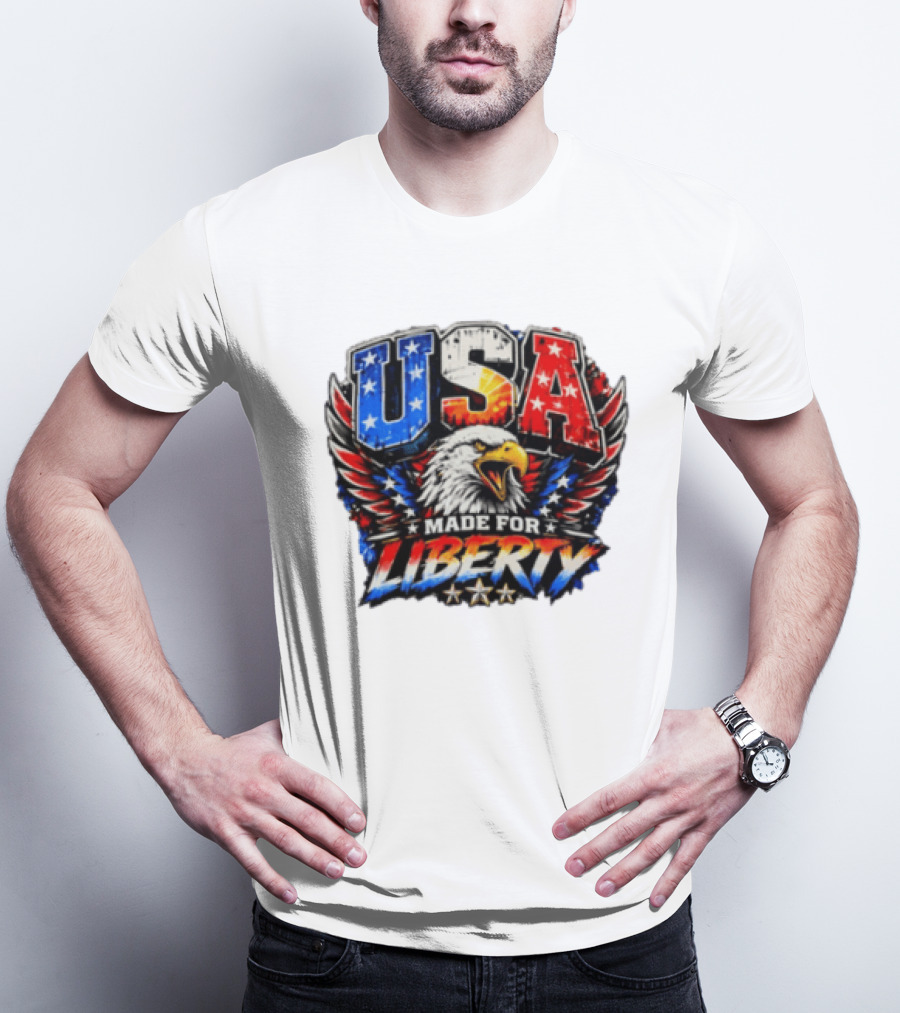 USA Eagle Made For Liberty Patriotic American Flag Stars T-Shirt