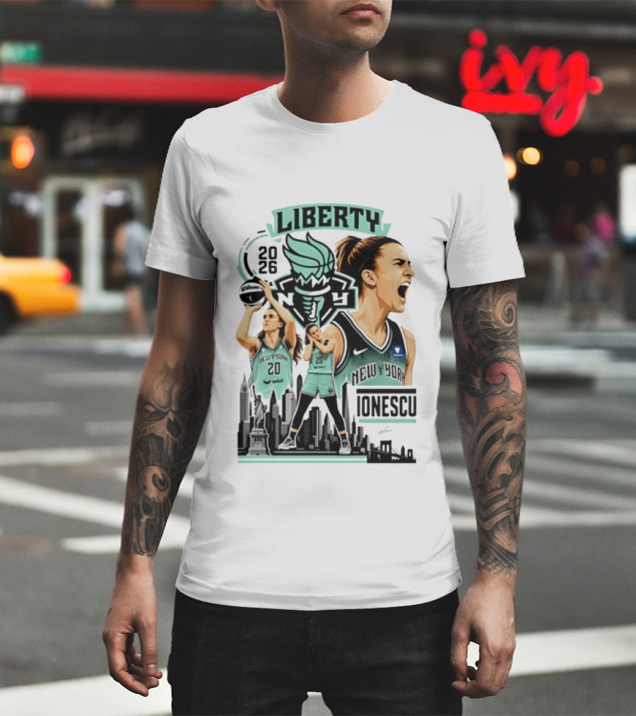 New York Liberty 2026 Sabrina Ionescu 20 Basketball Skyline T-Shirt