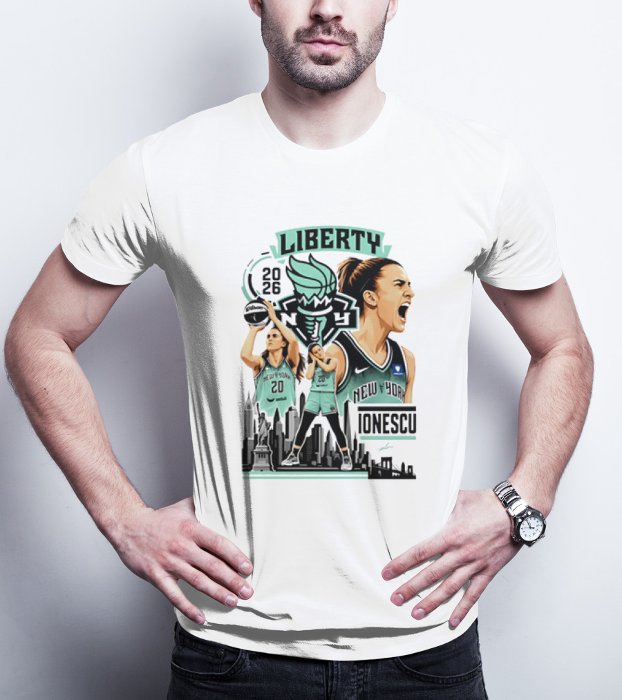 New York Liberty 2026 Sabrina Ionescu 20 Basketball Skyline T-Shirt