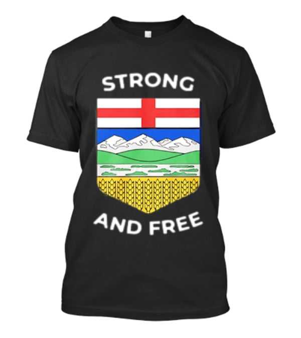 Alberta Canada Map Flag Strong And Free Crest And Wheat Sheaves T-Shirt