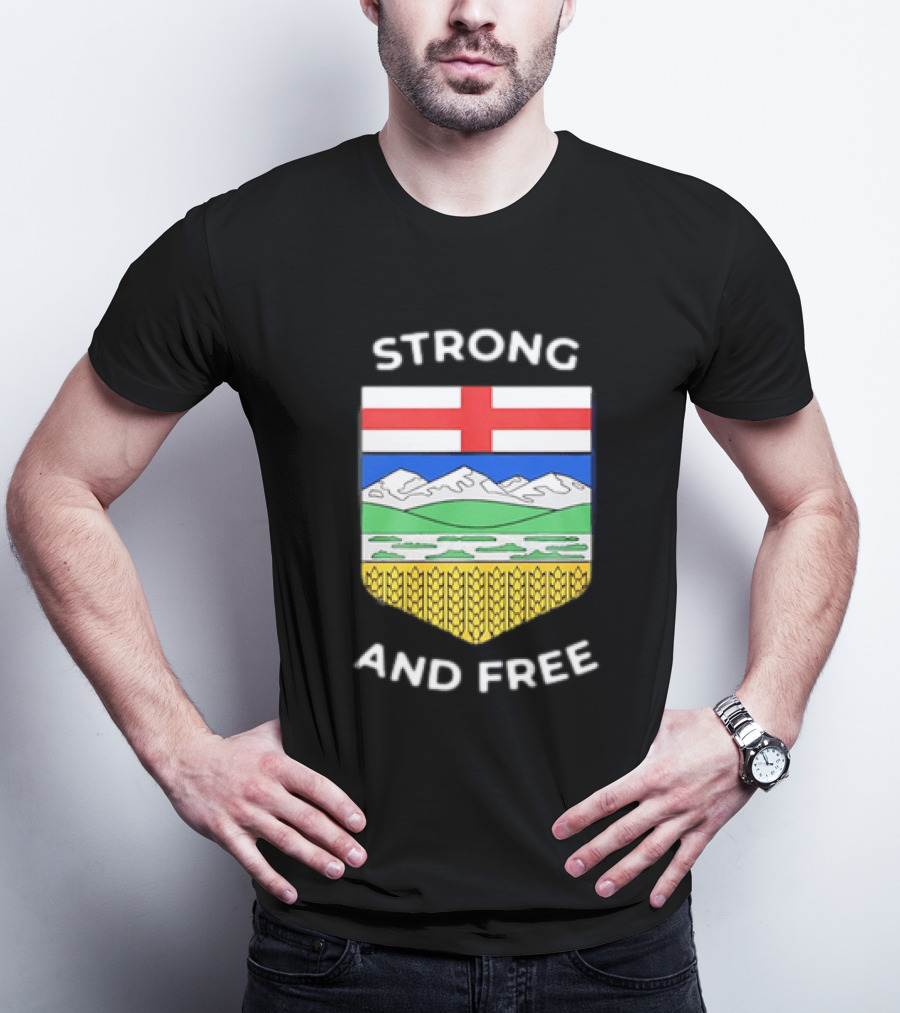 Alberta Canada Map Flag Strong And Free Crest And Wheat Sheaves T-Shirt