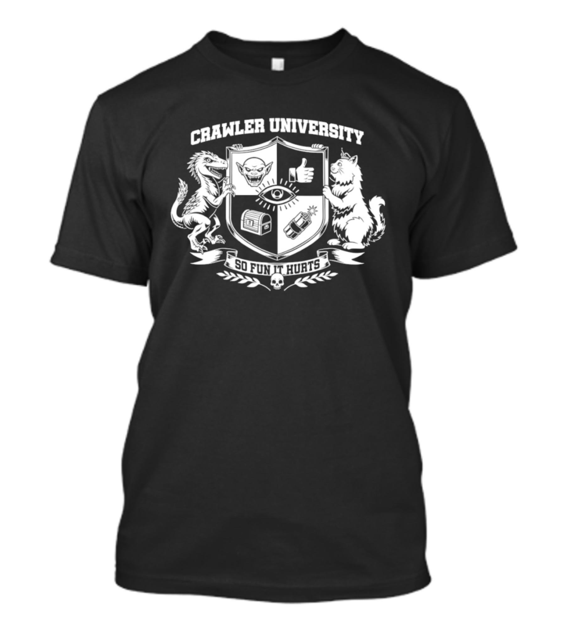 Crawler University Crest So Fun It Hurts Dungeon Crawler Carl Featuring Mongo And Princess Donut 2026 T-Shirt