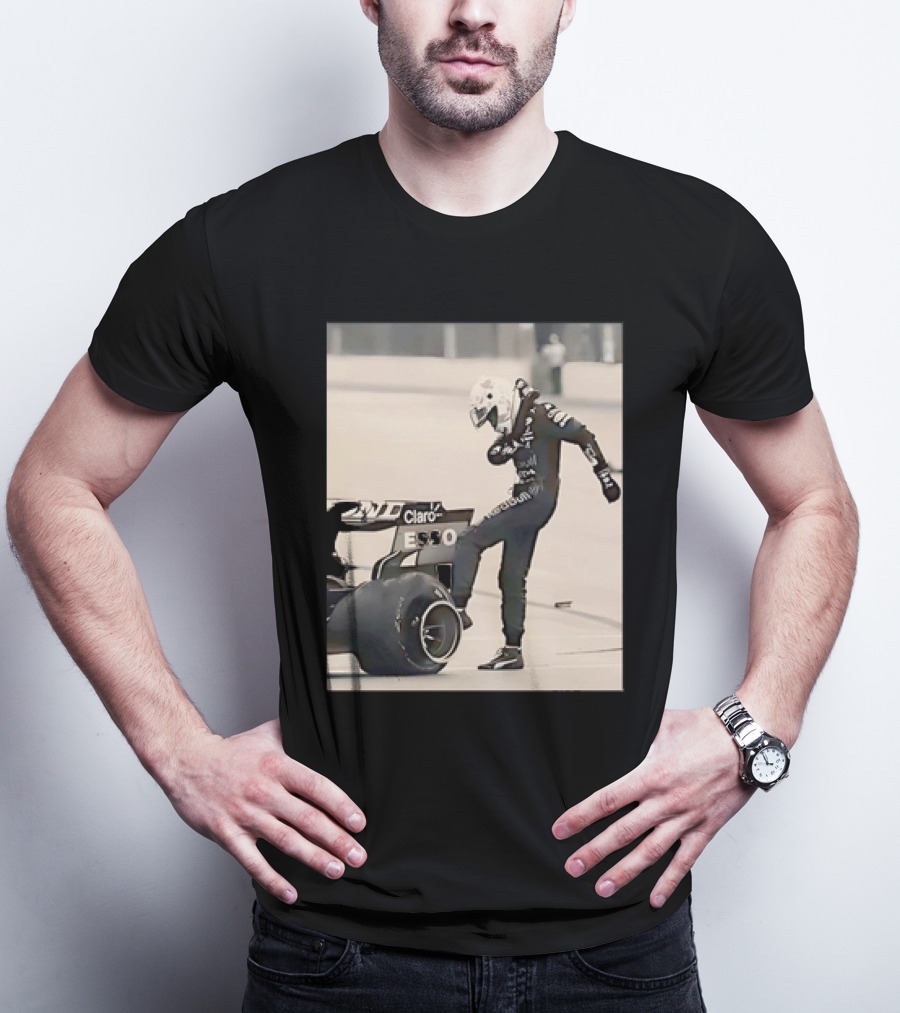 Max Verstappen Kicks Racing Tire Trackside In Racing Suit T-Shirt