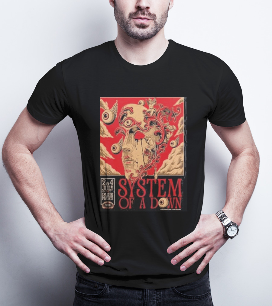 System Of A Down Paris France 2026 Surreal Art Eye Motif July 2 And 4 Concert Stade De France T-Shirt