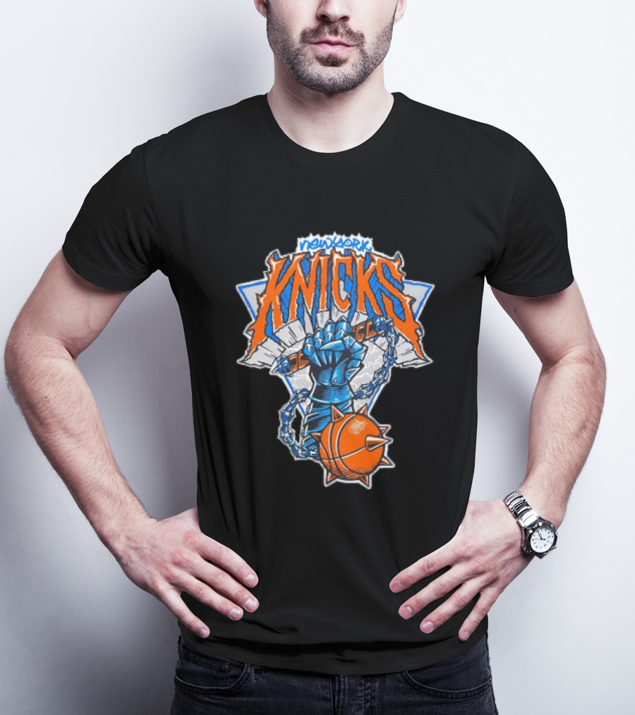 New York Knicks Fist Spiked Basketball Mace Burst Through Concrete T-Shirt