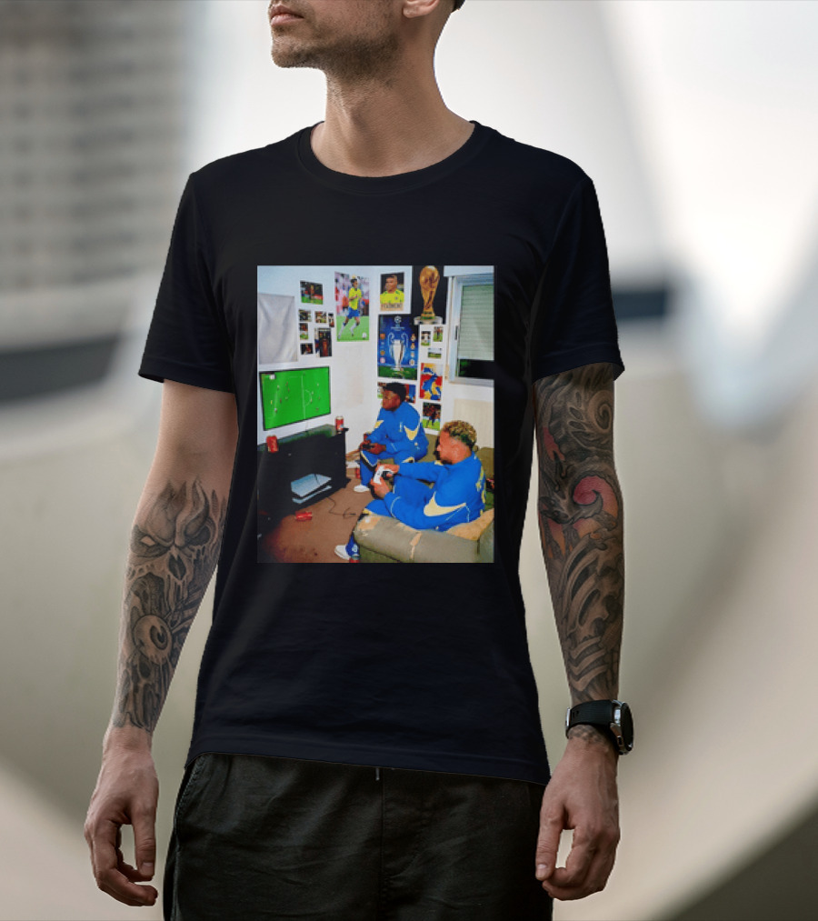 Brazil National Team Neymar Vinícius Júnior Playing Video Games Football S T-Shirt