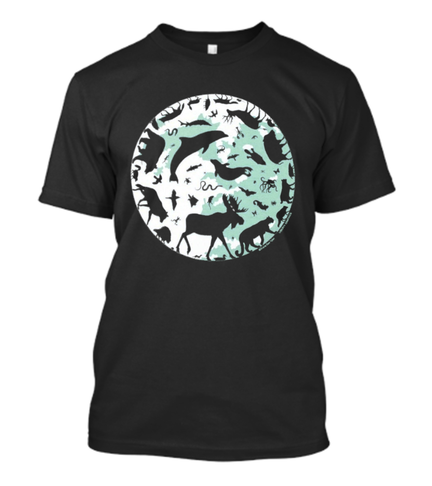 Night Animals Silhouette Circle Adult Navy 2026 T-Shirt