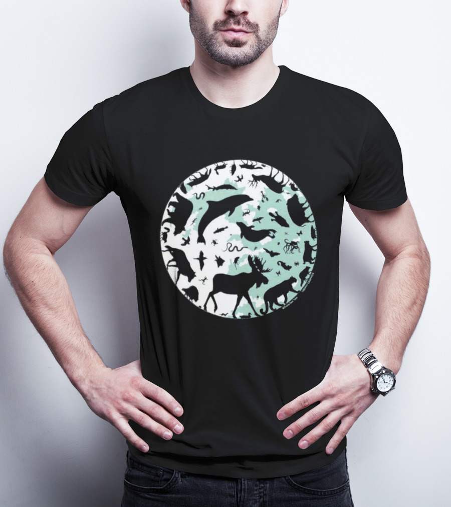 Night Animals Silhouette Circle Adult Navy 2026 T-Shirt