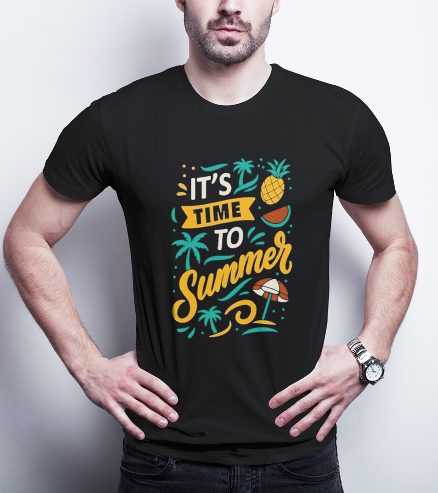 It's Time To Summer With Pineapple Watermelon Beach Umbrella T-Shirt