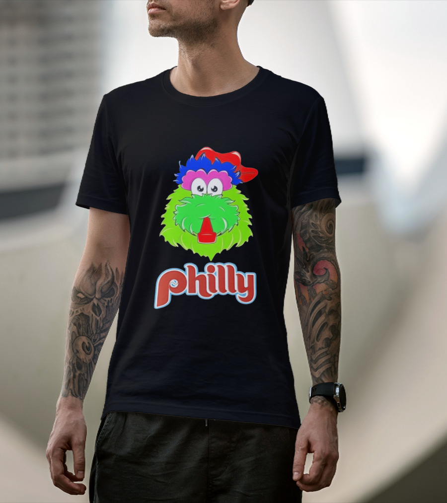 Philly Fanatics Whistle Philly Green Furry Mascot Red Hat T-Shirt