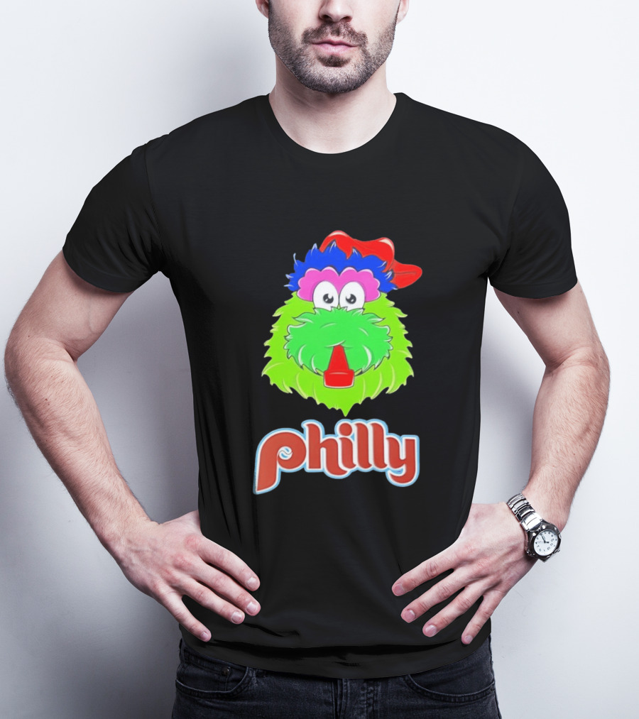 Philly Fanatics Whistle Philly Green Furry Mascot Red Hat T-Shirt