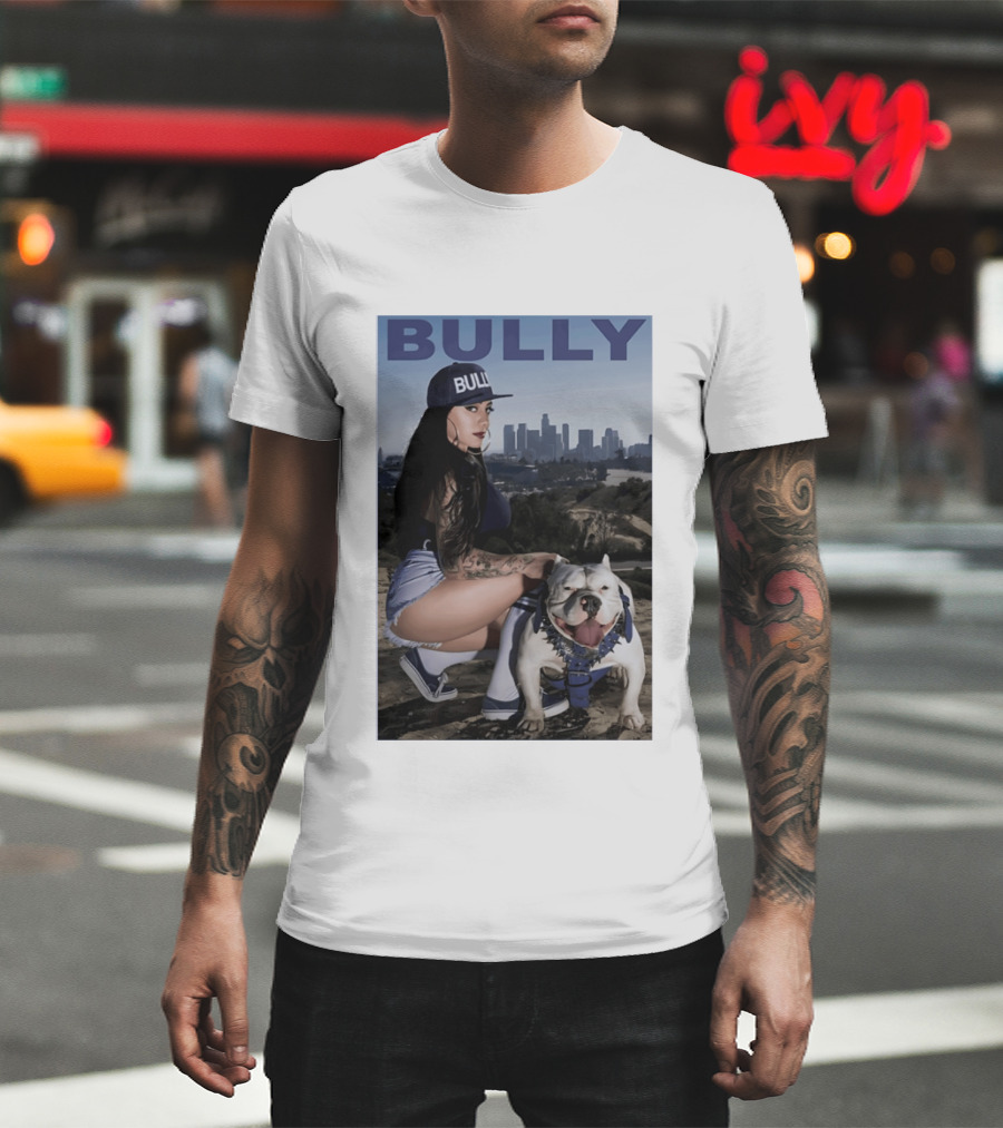 Bully Lifestyle Woman Squatting With Dog Cityscape T-Shirt
