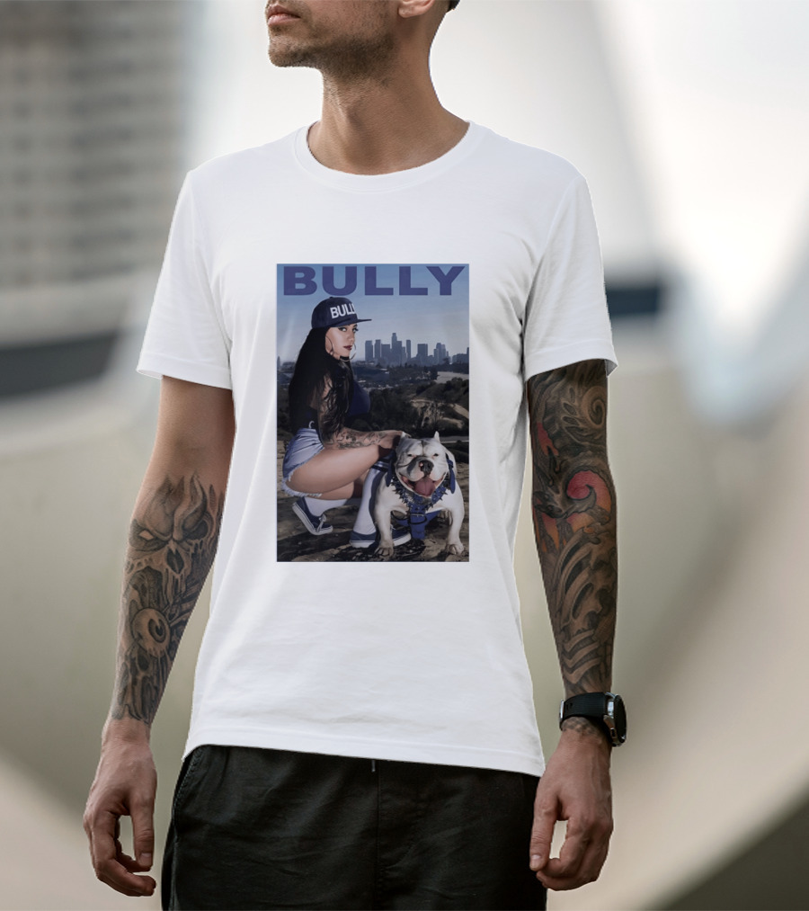 Bully Lifestyle Woman Squatting With Dog Cityscape T-Shirt