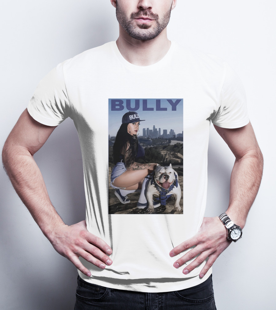 Bully Lifestyle Woman Squatting With Dog Cityscape T-Shirt