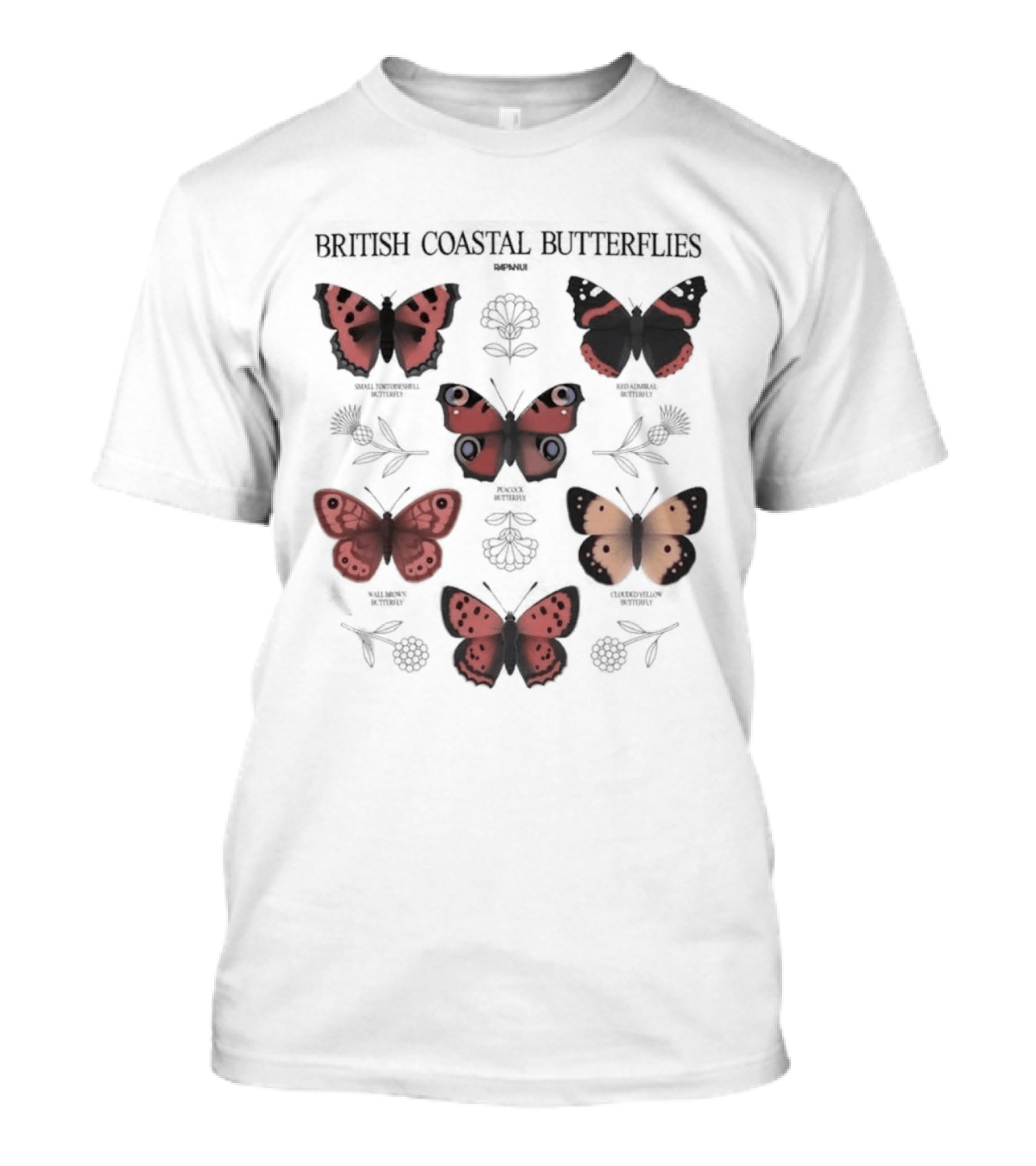 British Coastal Butterflies Species Identification Nature Motifs T-Shirt