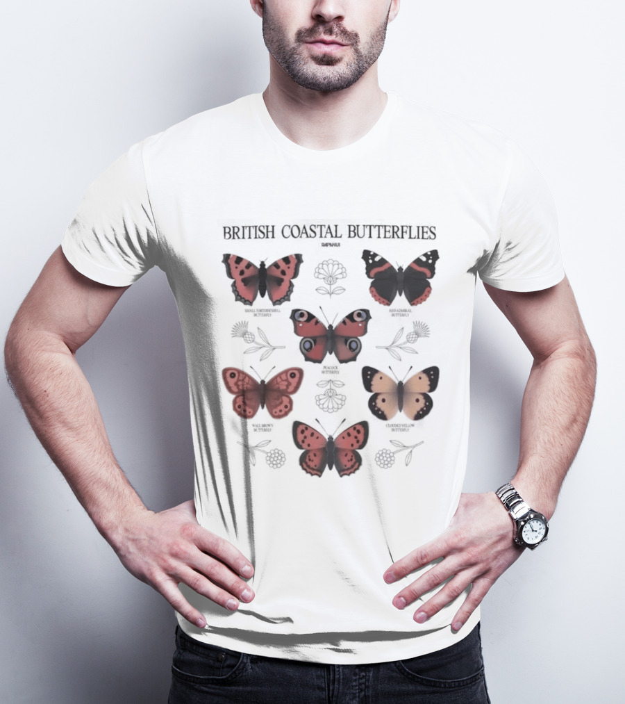 British Coastal Butterflies Species Identification Nature Motifs T-Shirt