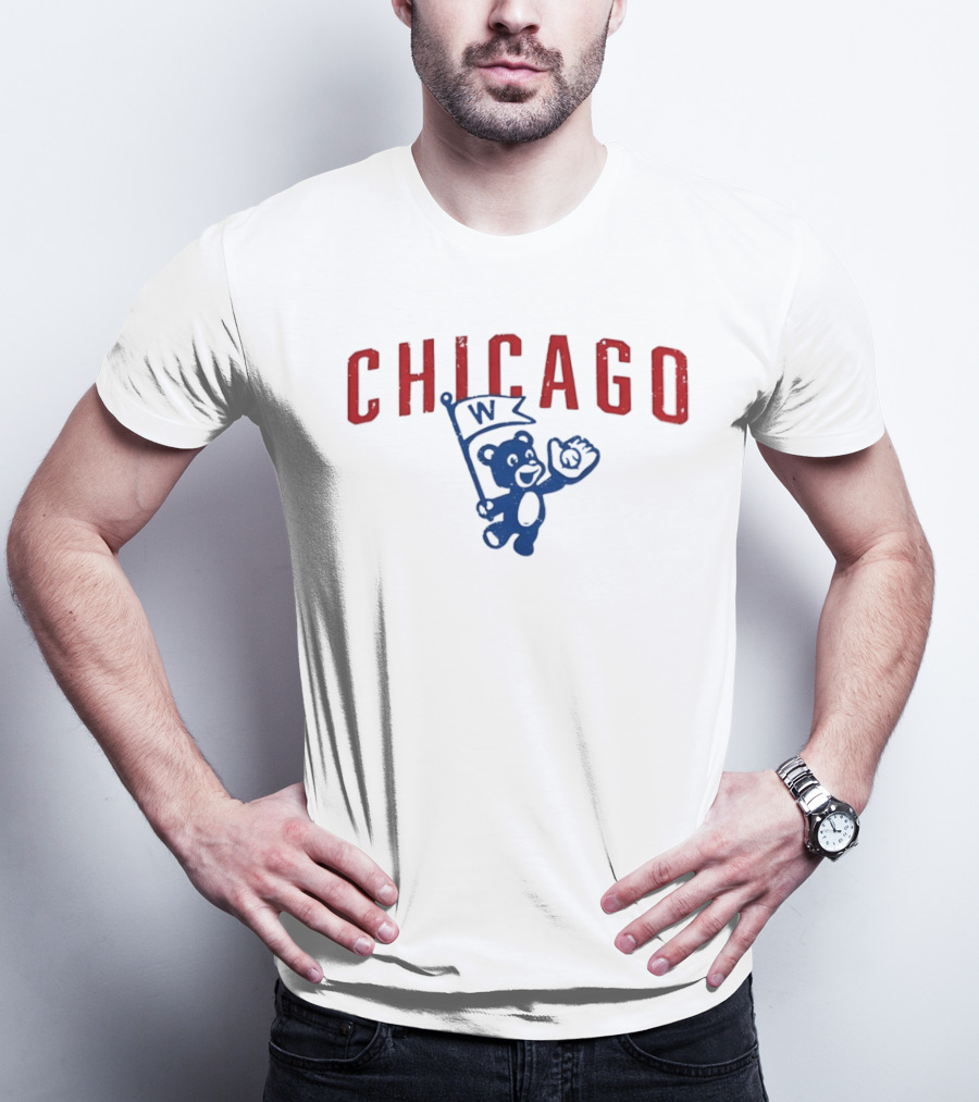 Chicago Baseball Bear Holding W Flag T-Shirt