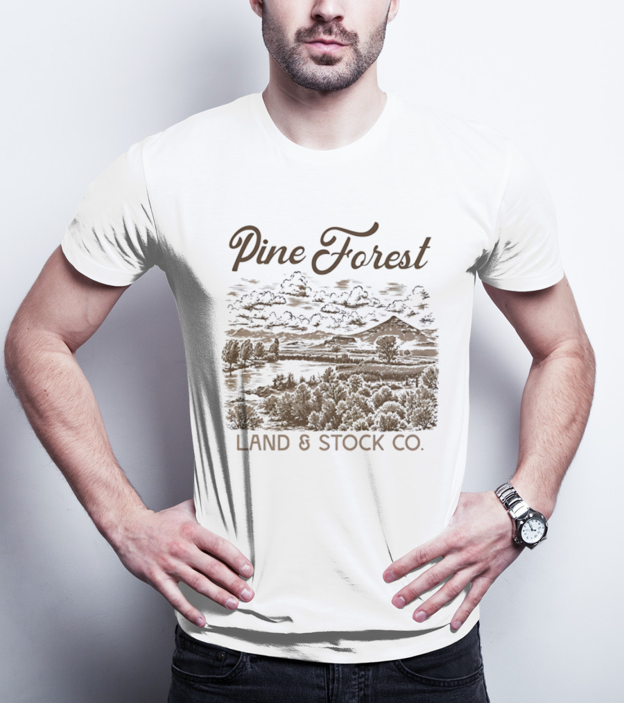 Pine Forest Land And Stock Co Mountain Lake Landscape T-Shirt