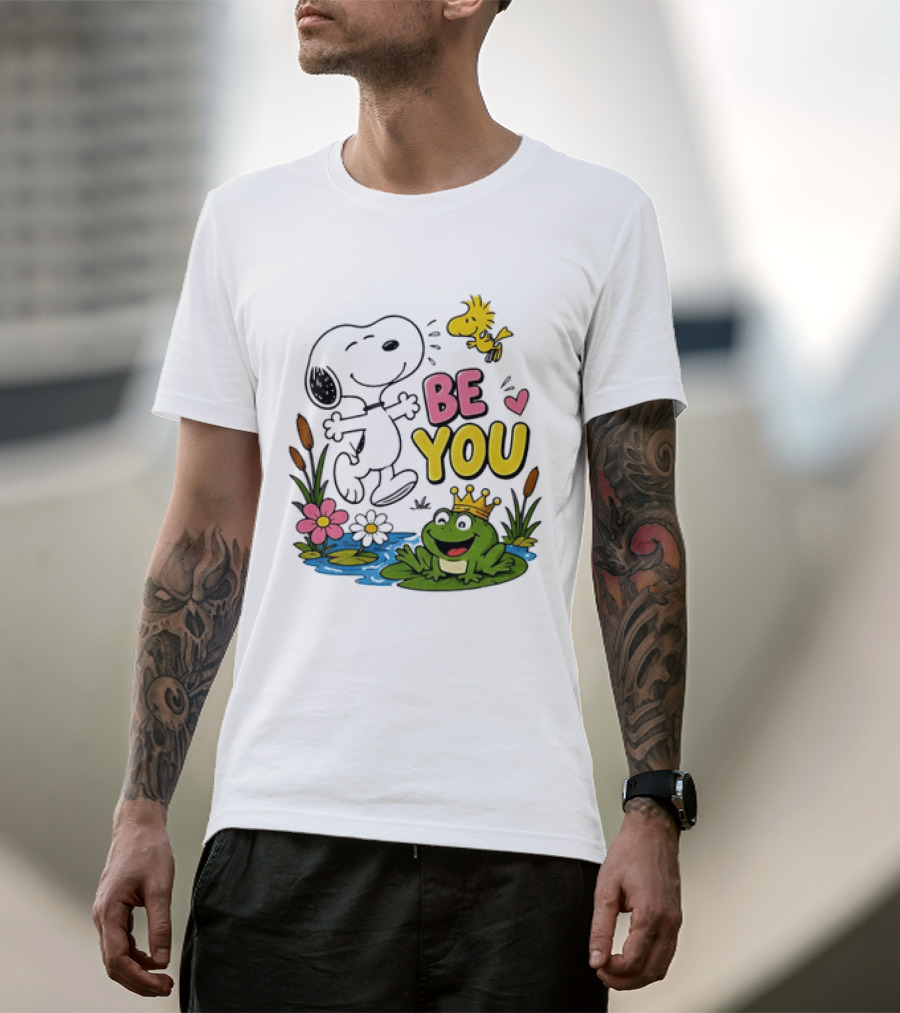 Snoopy And Woodstock Be You Frog Watercolor Flowers T-Shirt