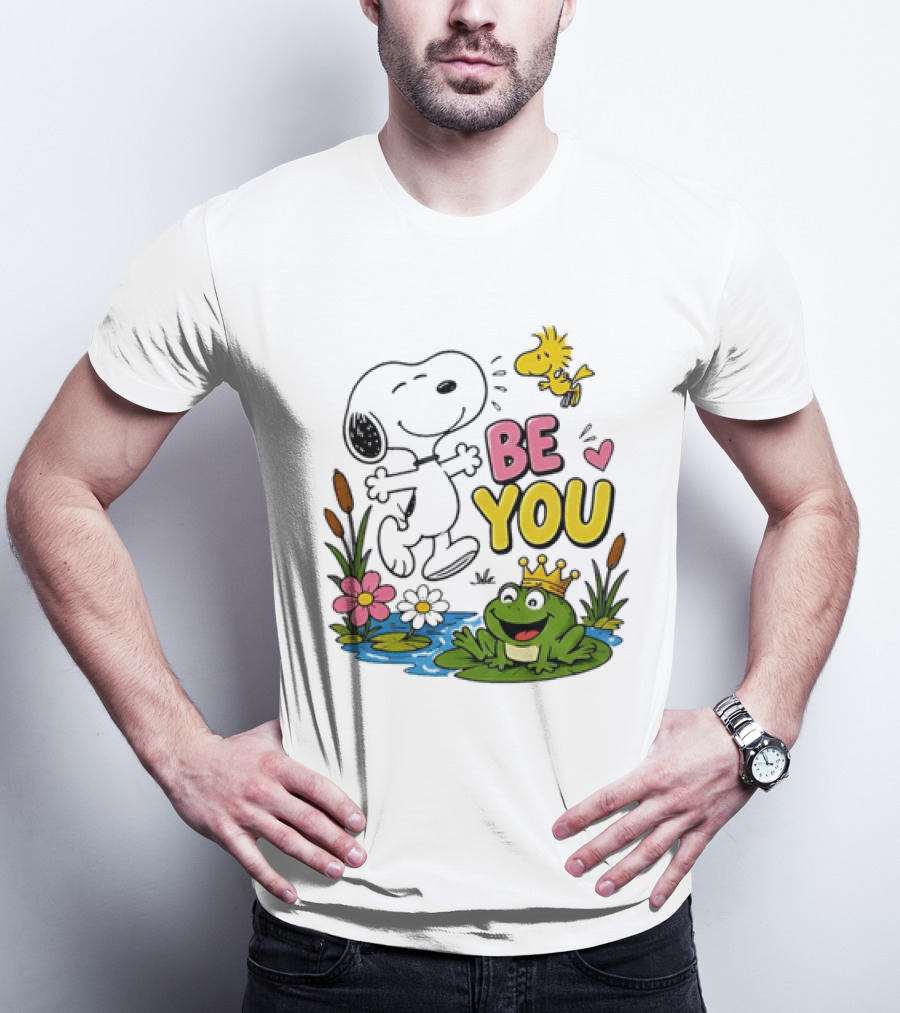 Snoopy And Woodstock Be You Frog Watercolor Flowers T-Shirt